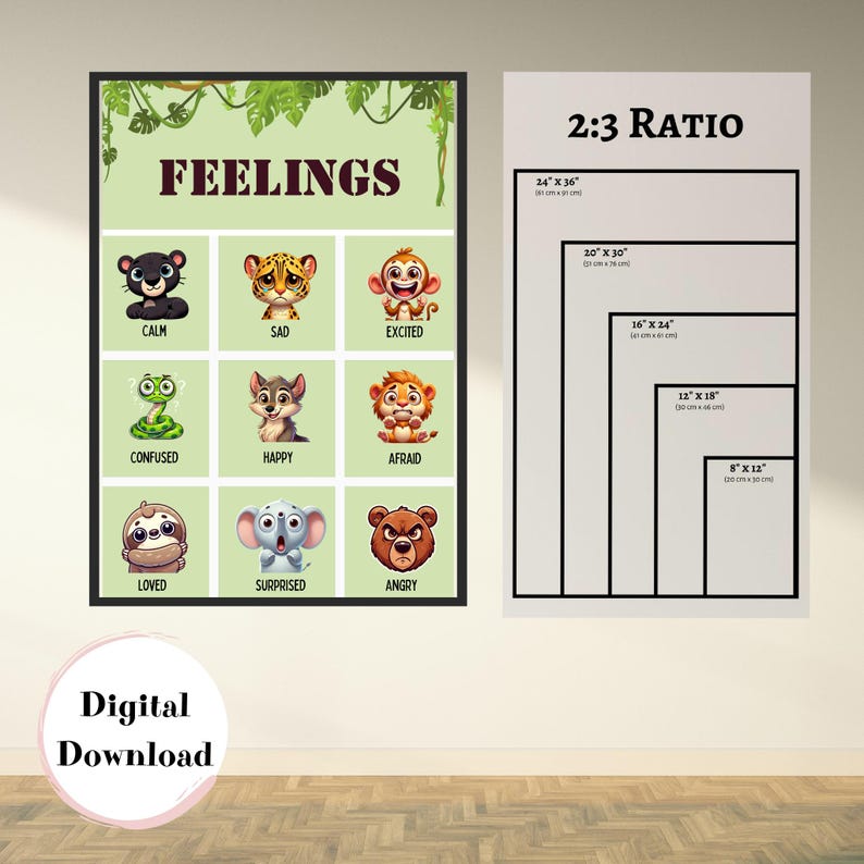 Feelings Chart Poster: Jungle Animal Theme, Montessori SEL (digital ...