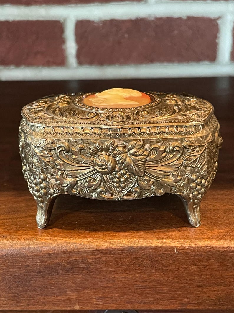 Metal Trinket Box With Cameo Lid - Etsy