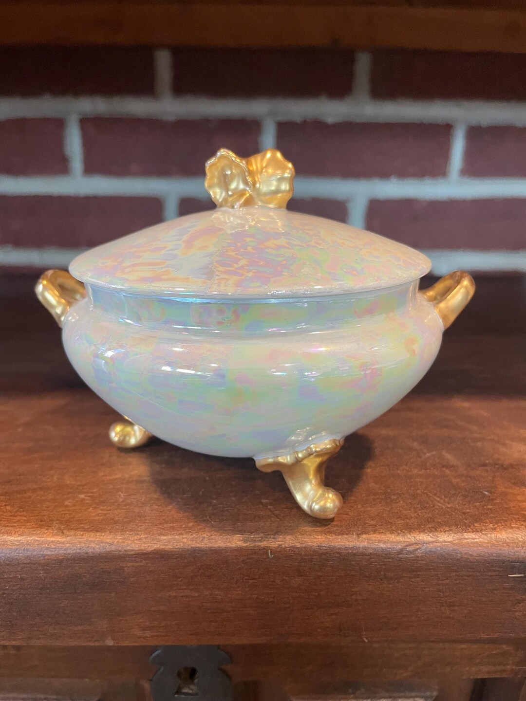 Vintage Porcelain Iridescent GOA France Round Footed Trinket Box - Etsy