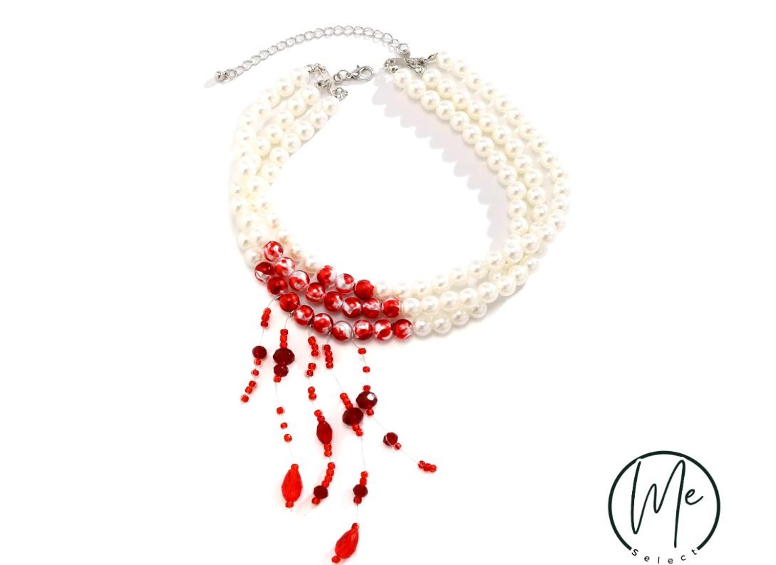 Gothic Pearl Necklace With Vintage Blood Tassel - Gothic Elegance ...