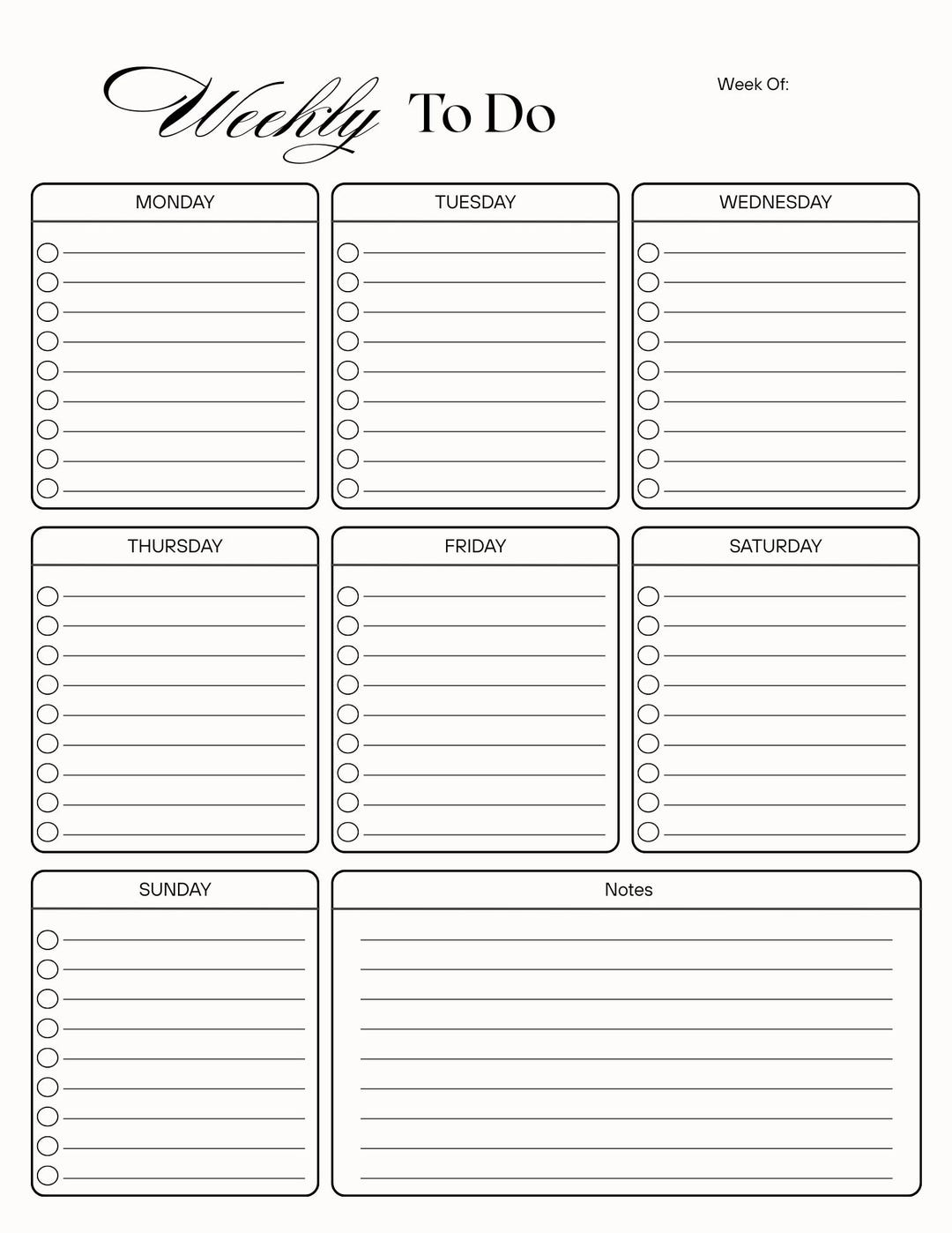 Minimalist Weekly To-do List Printable | Black & White Weekly Planner ...