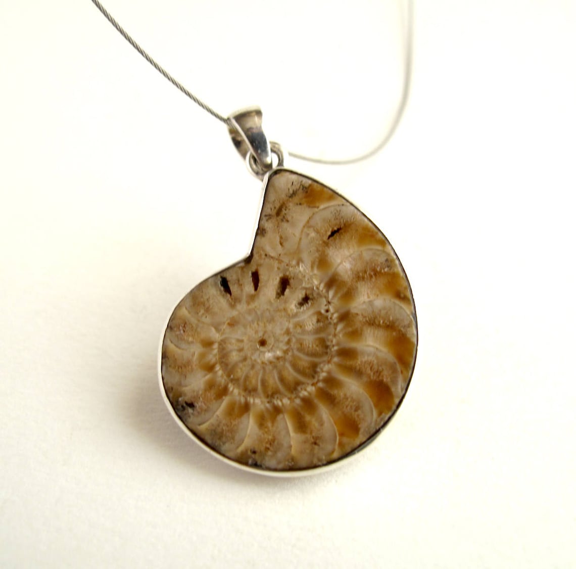 Ammonite Pendant Sterling Silver Pendant With Natural Ammonite - Etsy
