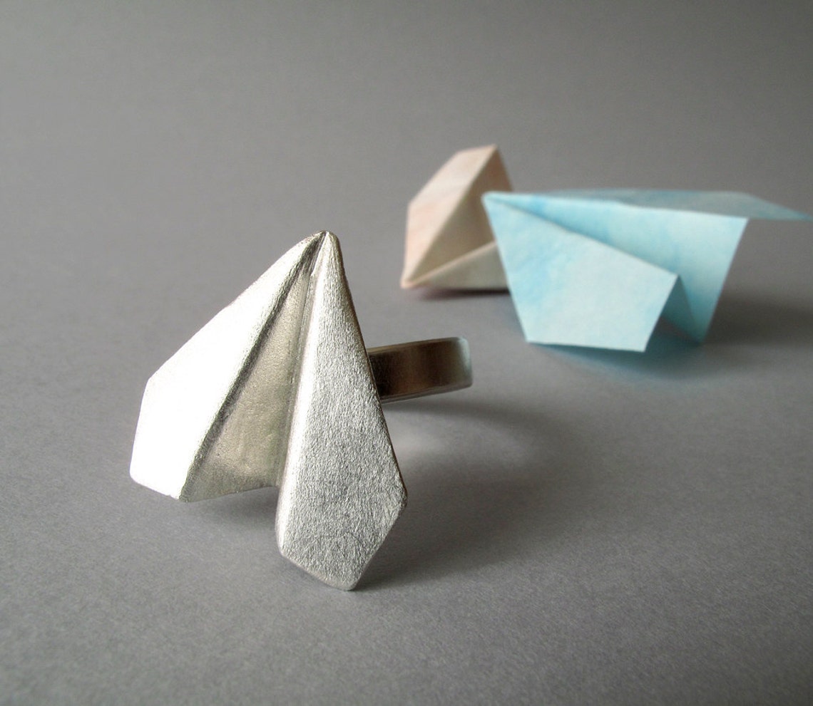 Origami Airplane Ring Silver Airplane Ring Origami Plane Jewelry - Etsy