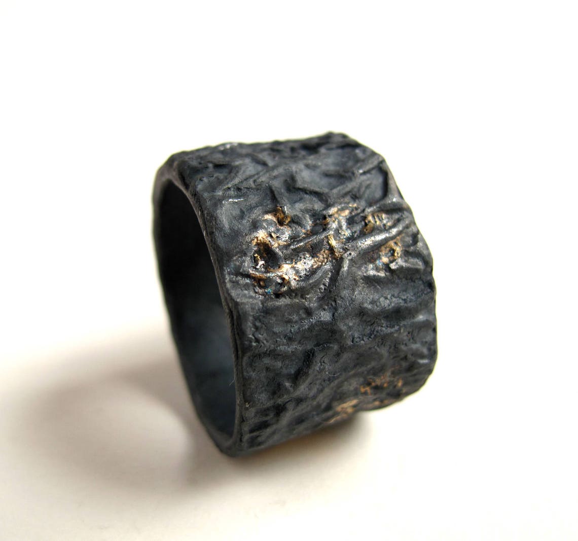 Gold and Silver Texture Ring Oxidized Silver With 18kt Gold Powder Us ...