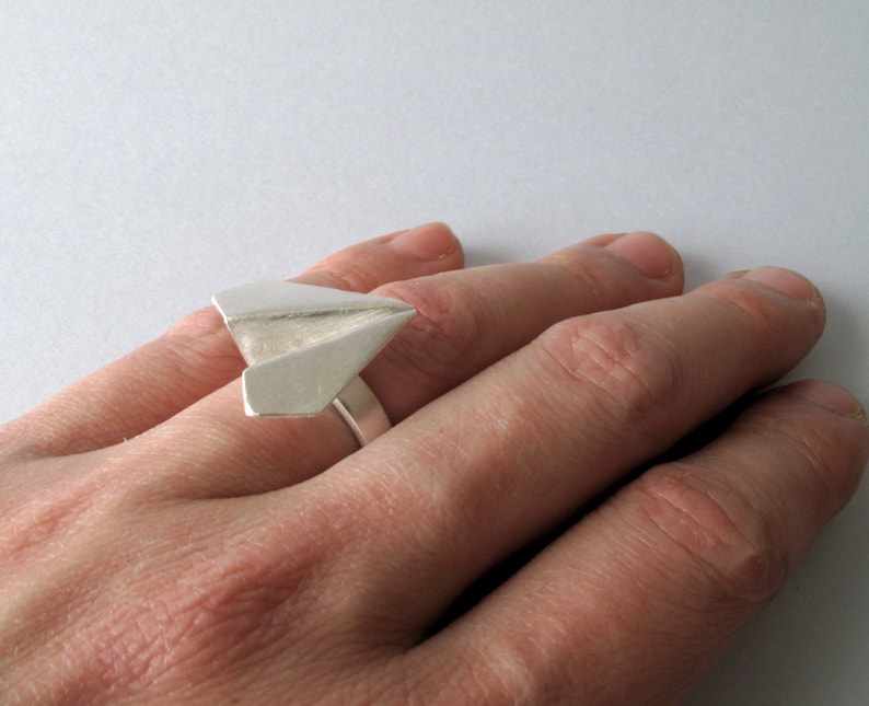 Origami Airplane Ring Silver Airplane Ring Origami Plane Jewelry - Etsy