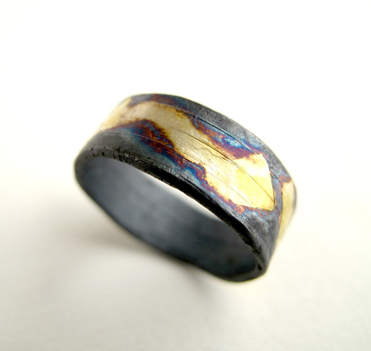 Gold and Oxidized Silver Ring Texture Silver With 24kt Gold Ring Us ...