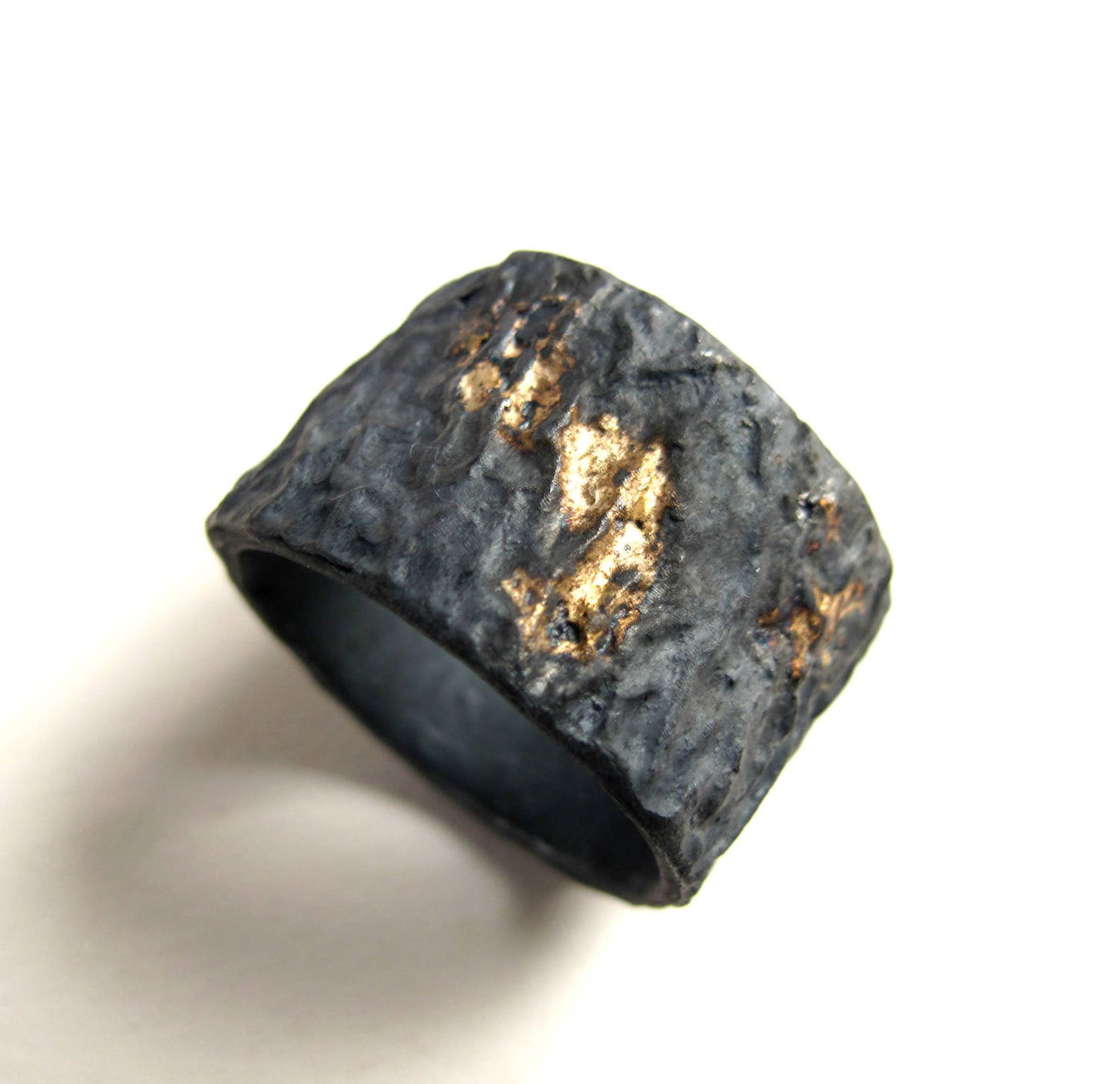 Gold and Silver Texture Ring Oxidized Silver With 18kt Gold Powder Us ...