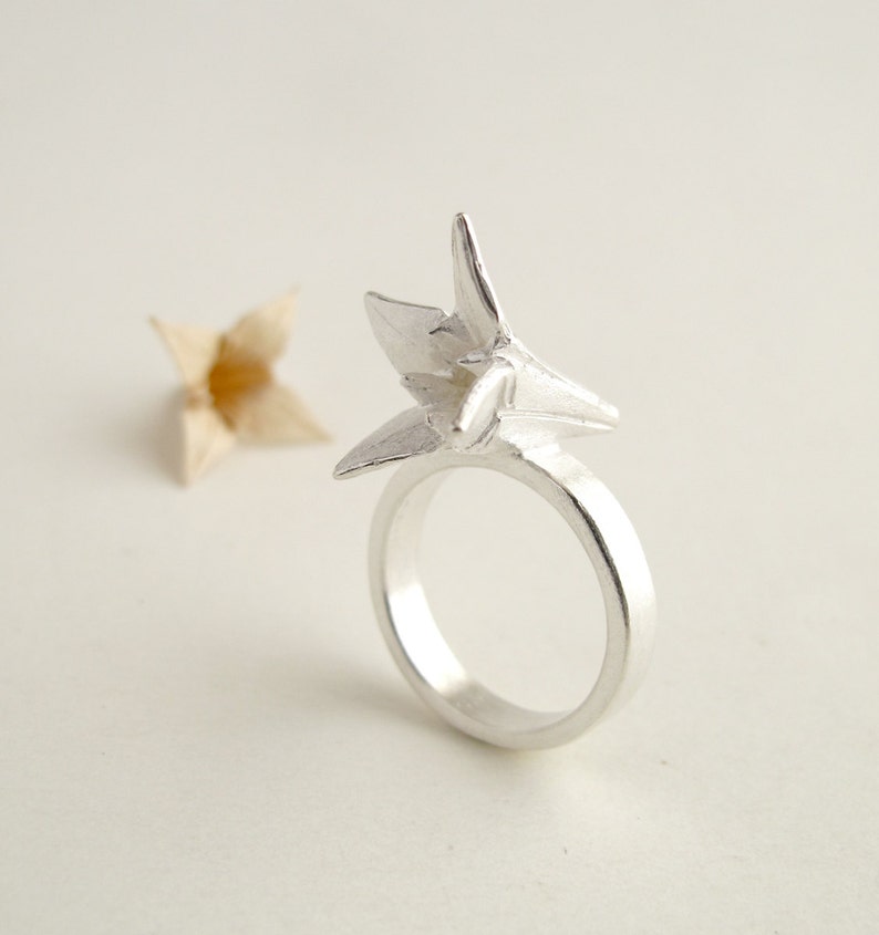 Origami Iris Ring Silver Iris Ring Origami Iris Jewelry Flower Jewelry ...