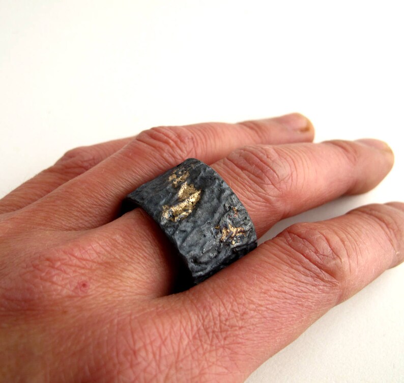 Gold and Silver Texture Ring Oxidized Silver With 18kt Gold Powder Us ...