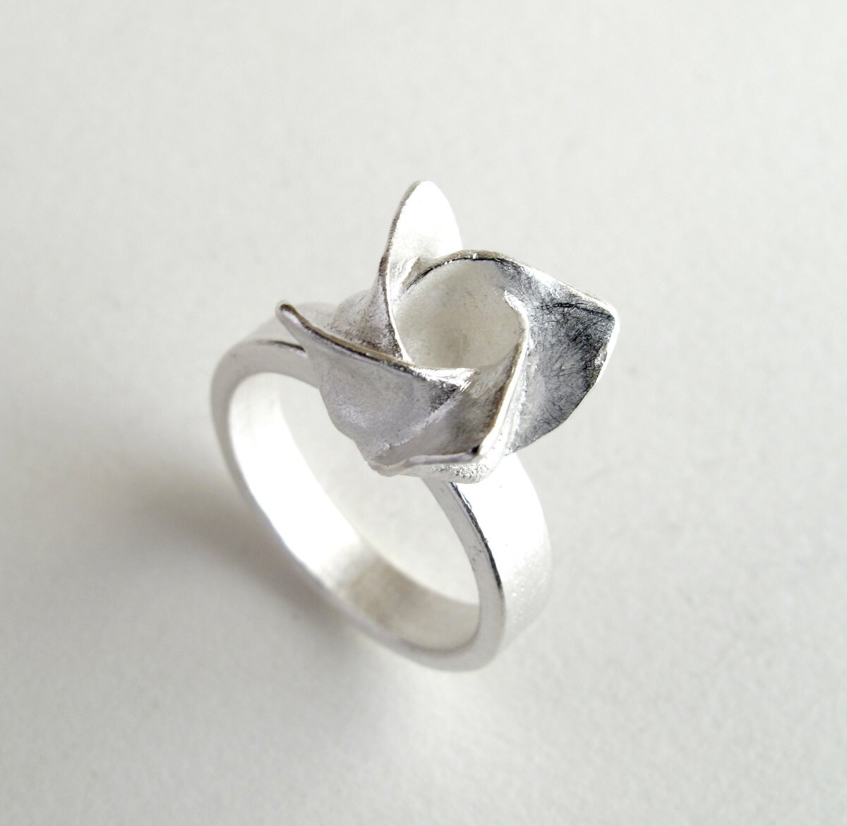 Origami Rose Ring Sterling Silver Rose Ring Origami Rose Origami Flower ...