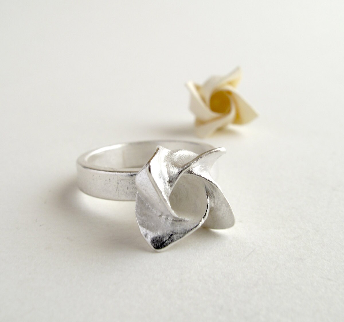 Origami Rose Ring Sterling Silver Rose Ring Origami Rose Origami Flower ...