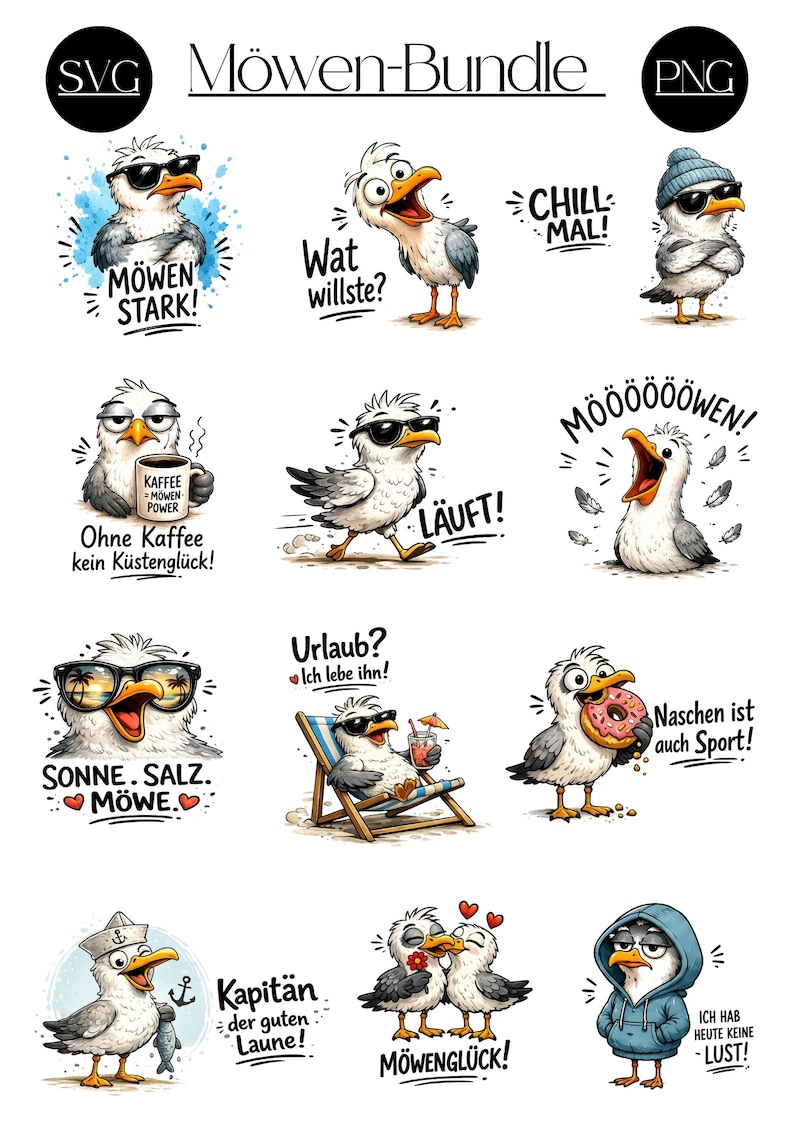 Seagull Bundle SVG PNG | 12 Fun Nautical Plotter Files | Coastal ...
