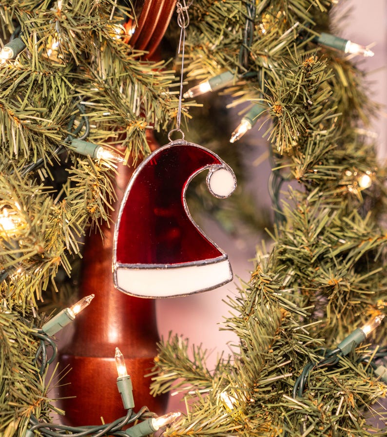 Handmade Stained Glass Santa Hat Suncatcher Ornament - Etsy