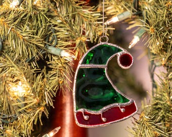 Handmade Stained Glass Santa Hat Suncatcher Ornament - Etsy