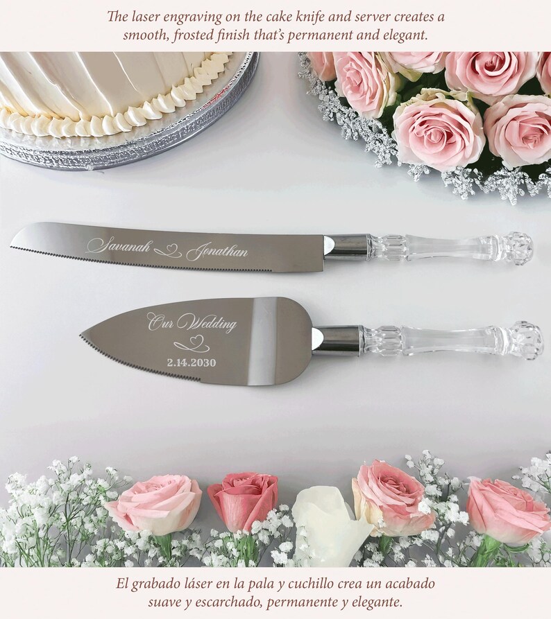 Personalized Wedding Cake Knife and Server Set: Engraved Bride & Groom ...