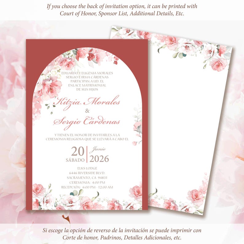 Floral Wedding Invitation: Pink Roses, Arc Shape, Semi-gloss (5x7) - Etsy