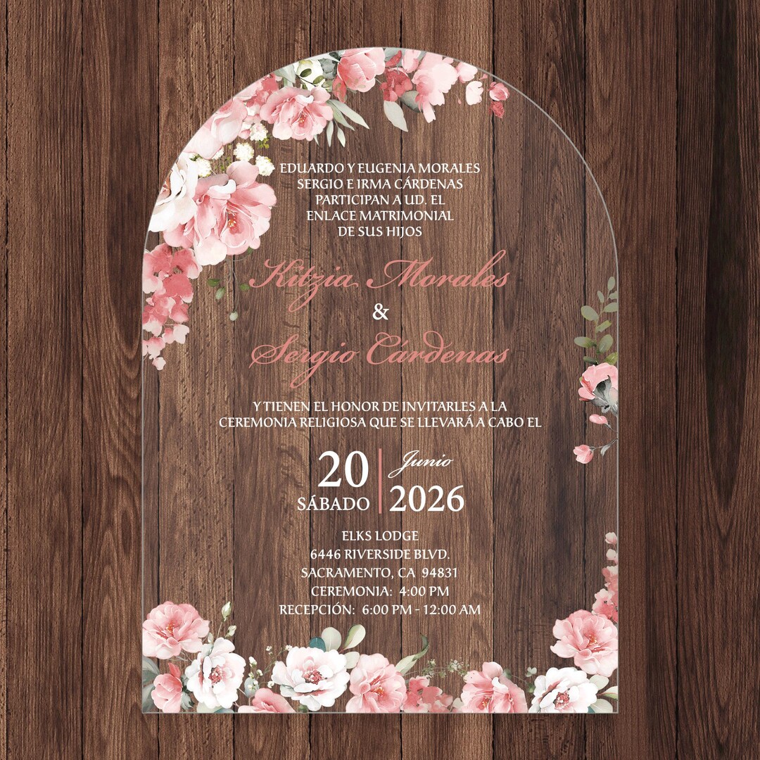Arc Acrylic Invitation: Pink Roses, Romantic Wedding - Etsy
