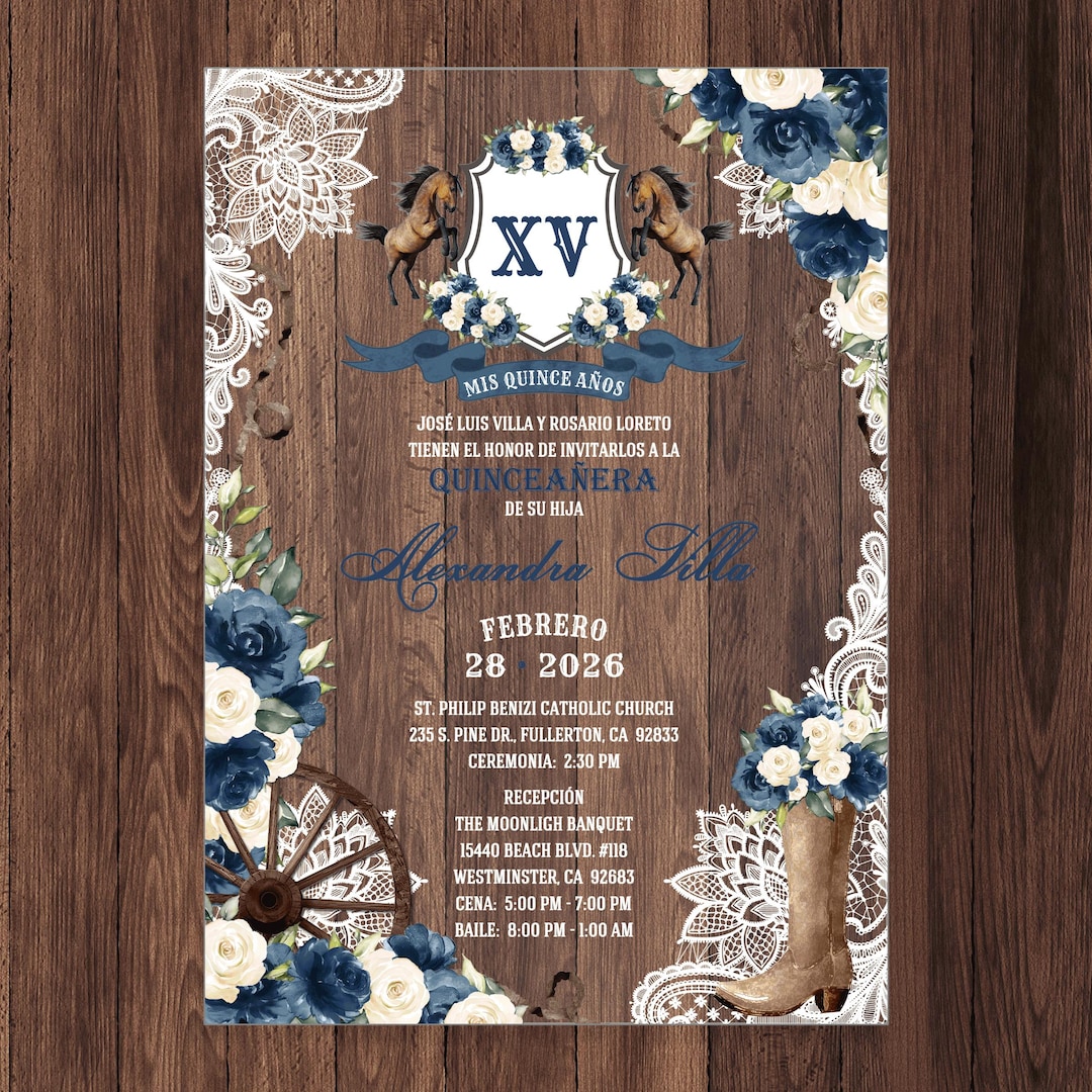 Acrylic Invitation, Lace Background, Blue and White Florals, Wheel ...