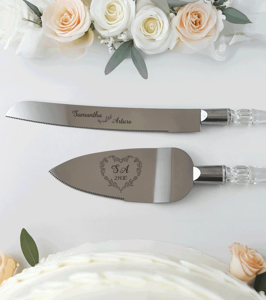 Personalized Wedding Cake Knife and Server Set: Engraved Bride & Groom ...