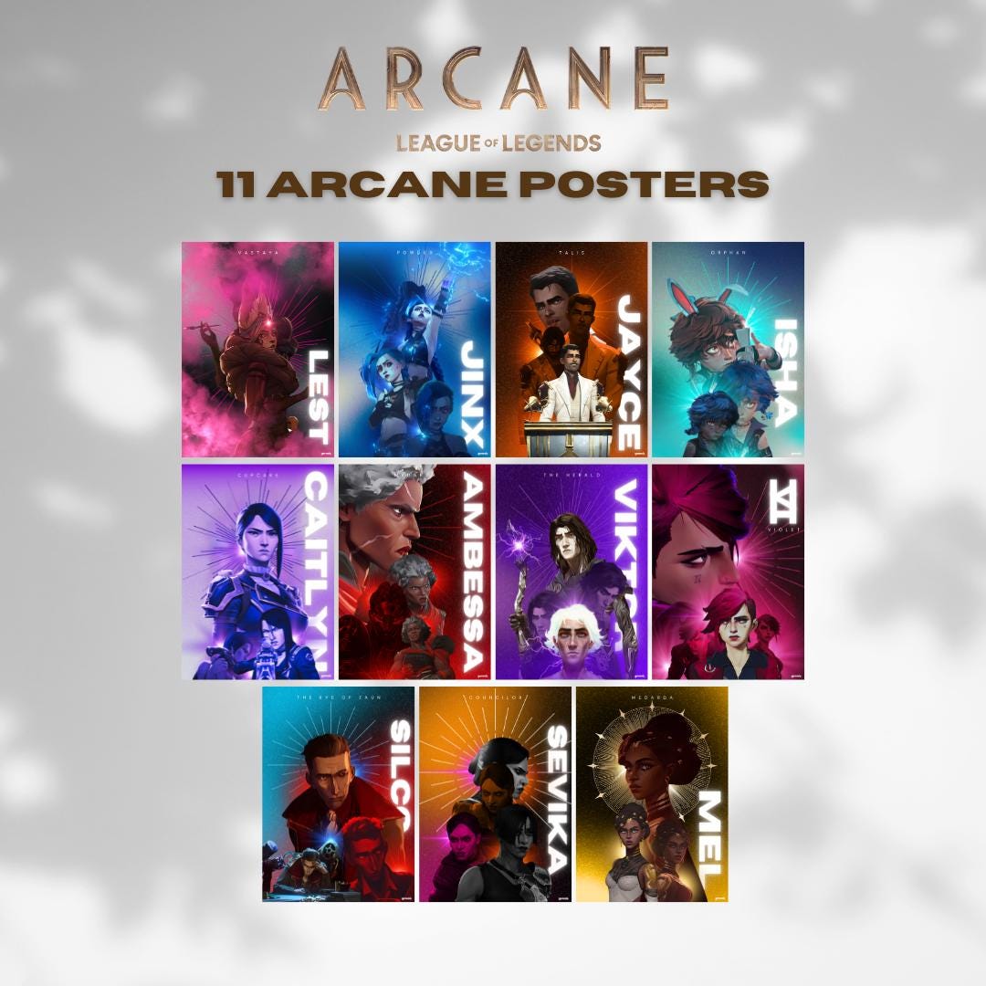 11 Arcane Posters - Jinx Vi Caitlyn Jayce Mel Isha Silco Sevika Viktor ...