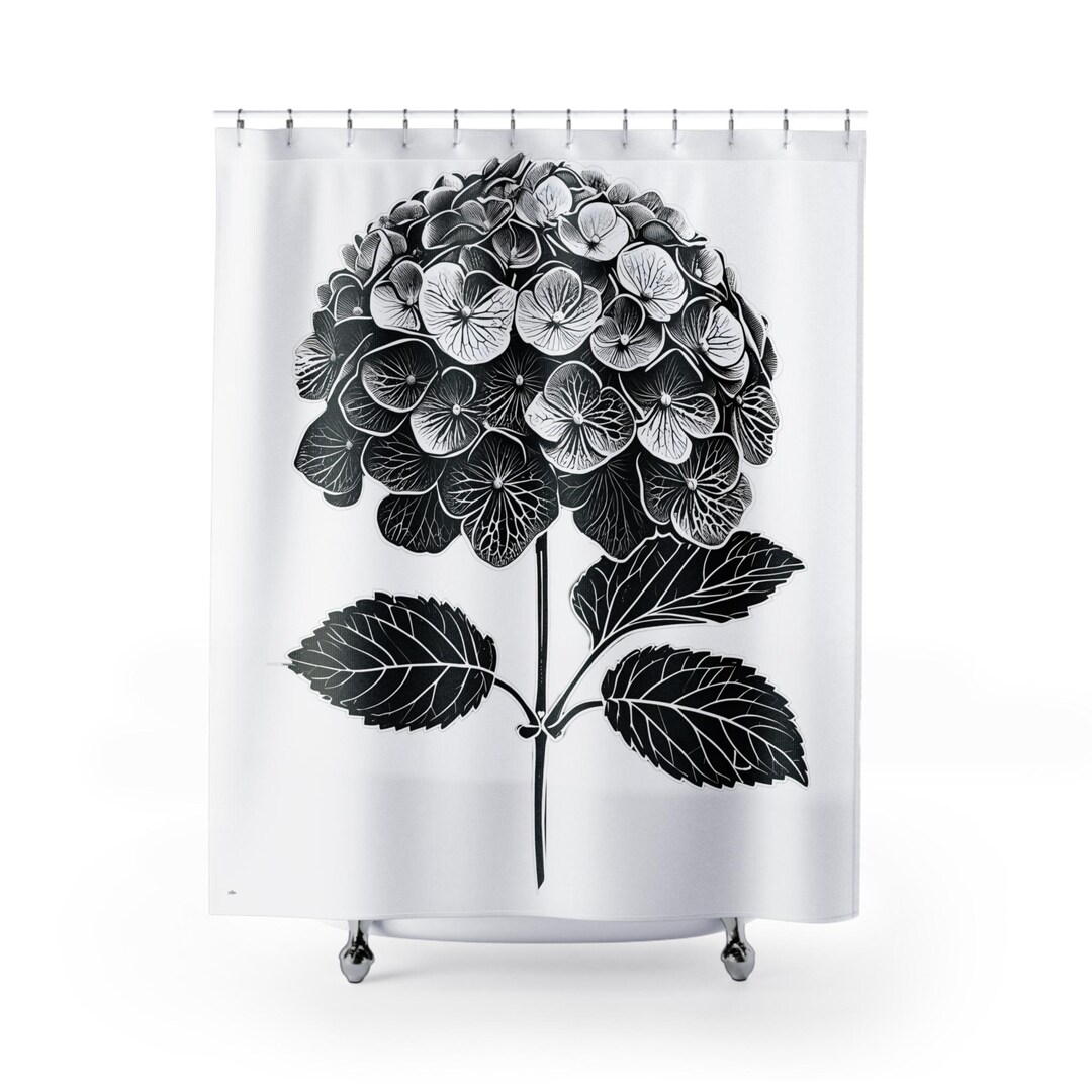 Hydrangea Shower Curtain, Black and White Minimalist Floral Bathroom ...