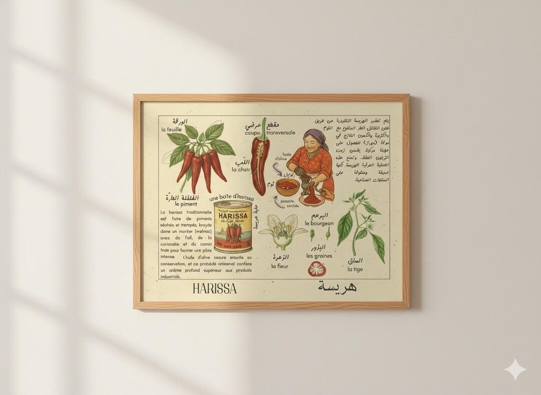 Le Piment – Bilingual Botanical Print of the Harissa Plant. Chili ...