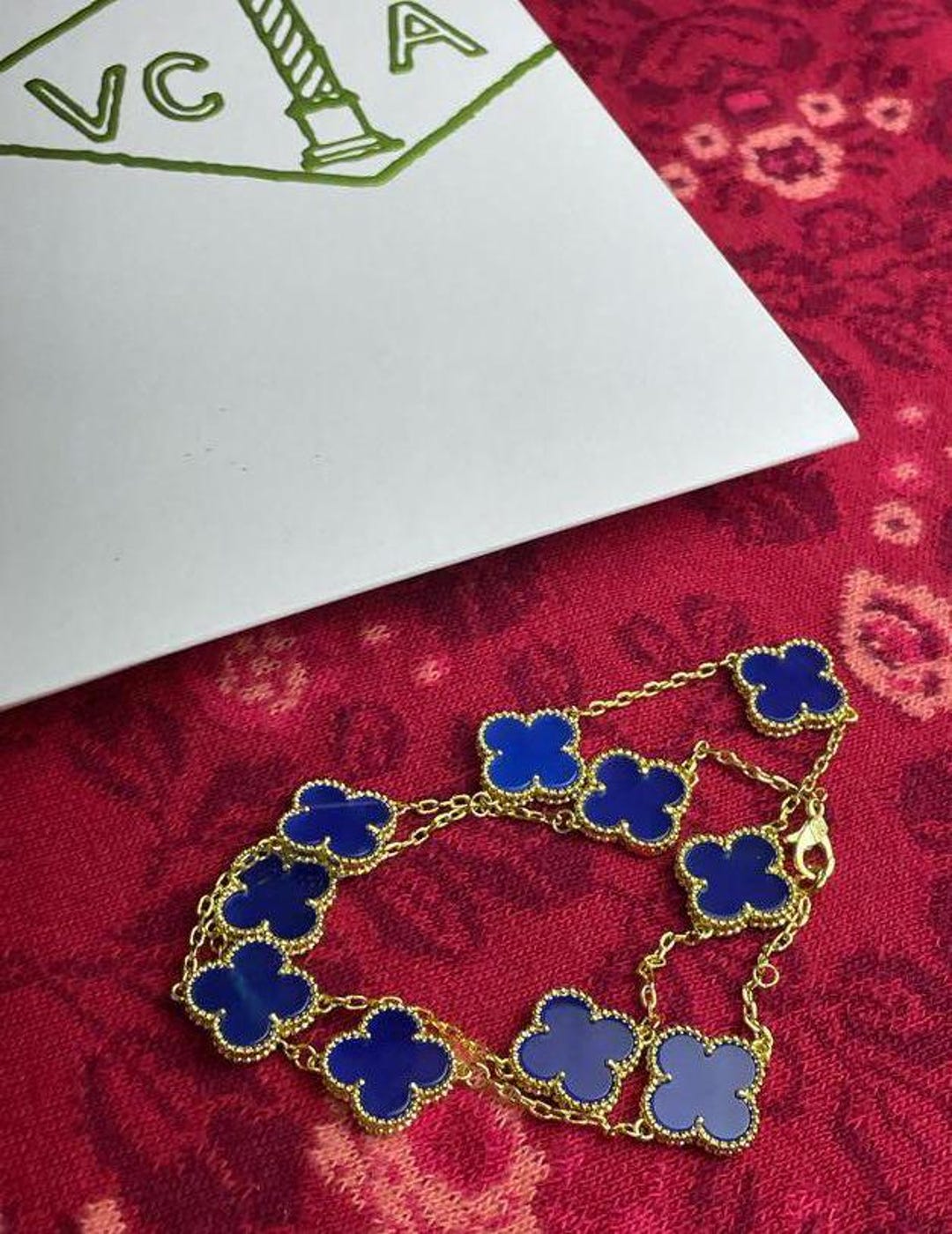 Van Cleef & Arpels Gold VCA Blue Motif Charm Necklace - Etsy
