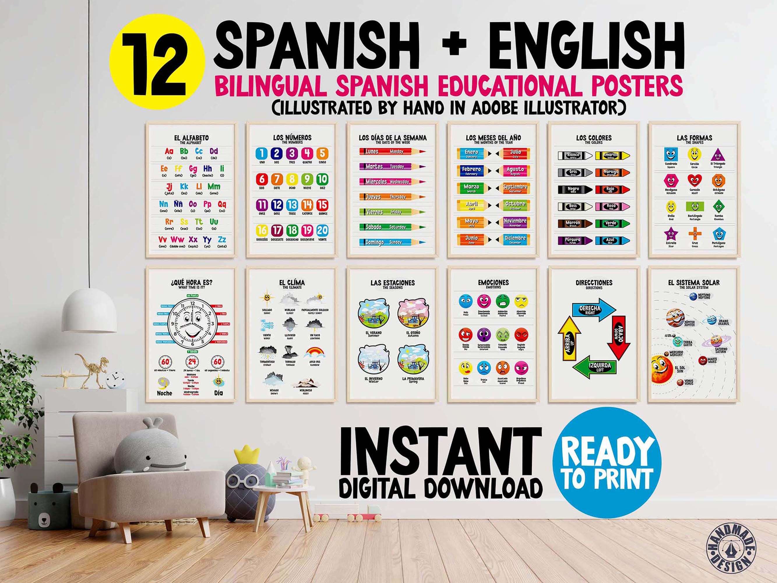 Bilingual Spanish-english Posters – Set of 12 Classroom Prints (digital ...