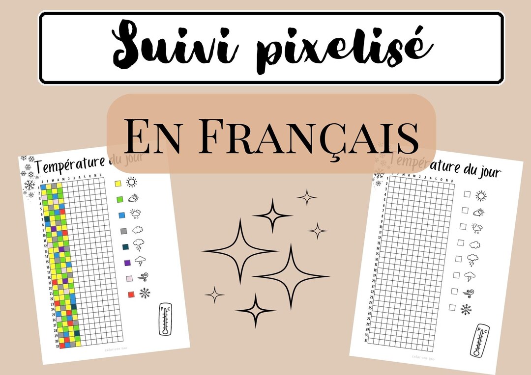 Annual Pixelated Tracking, Daily Temperature, in French, Printable ...