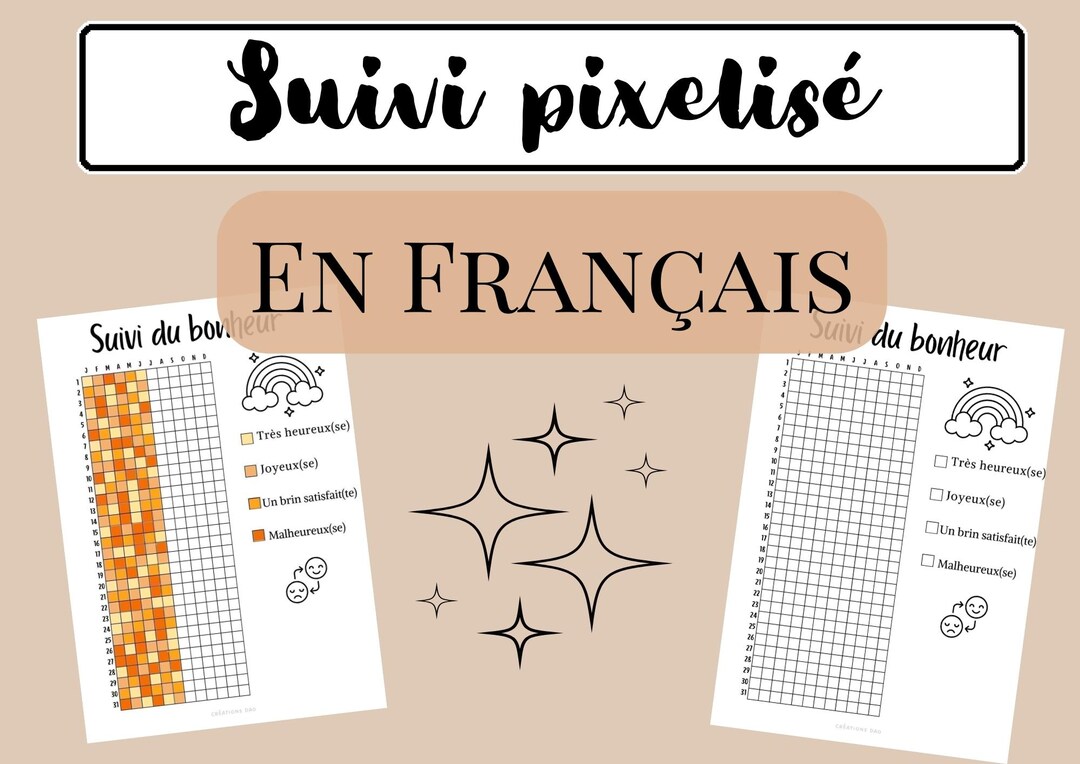Annual Pixelated Tracker, Happiness Tracker, in French, Printable ...