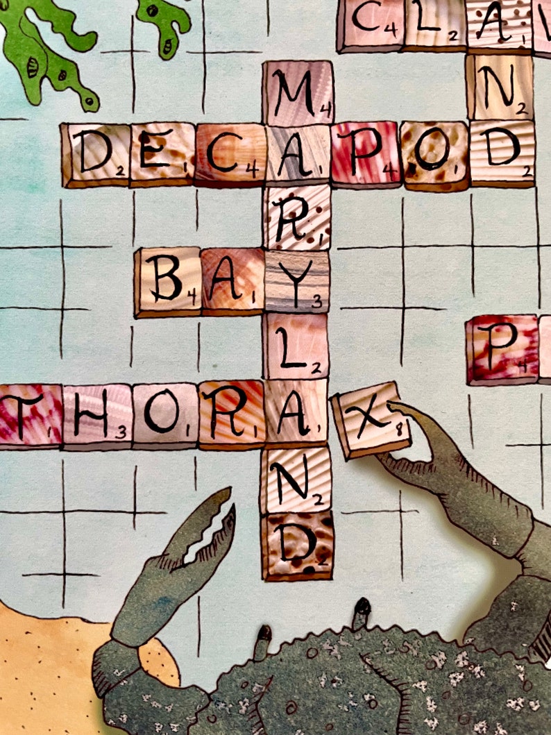 Crab Art Print - Crabble - Crab Game - Words - Collage Art - Lettering ...