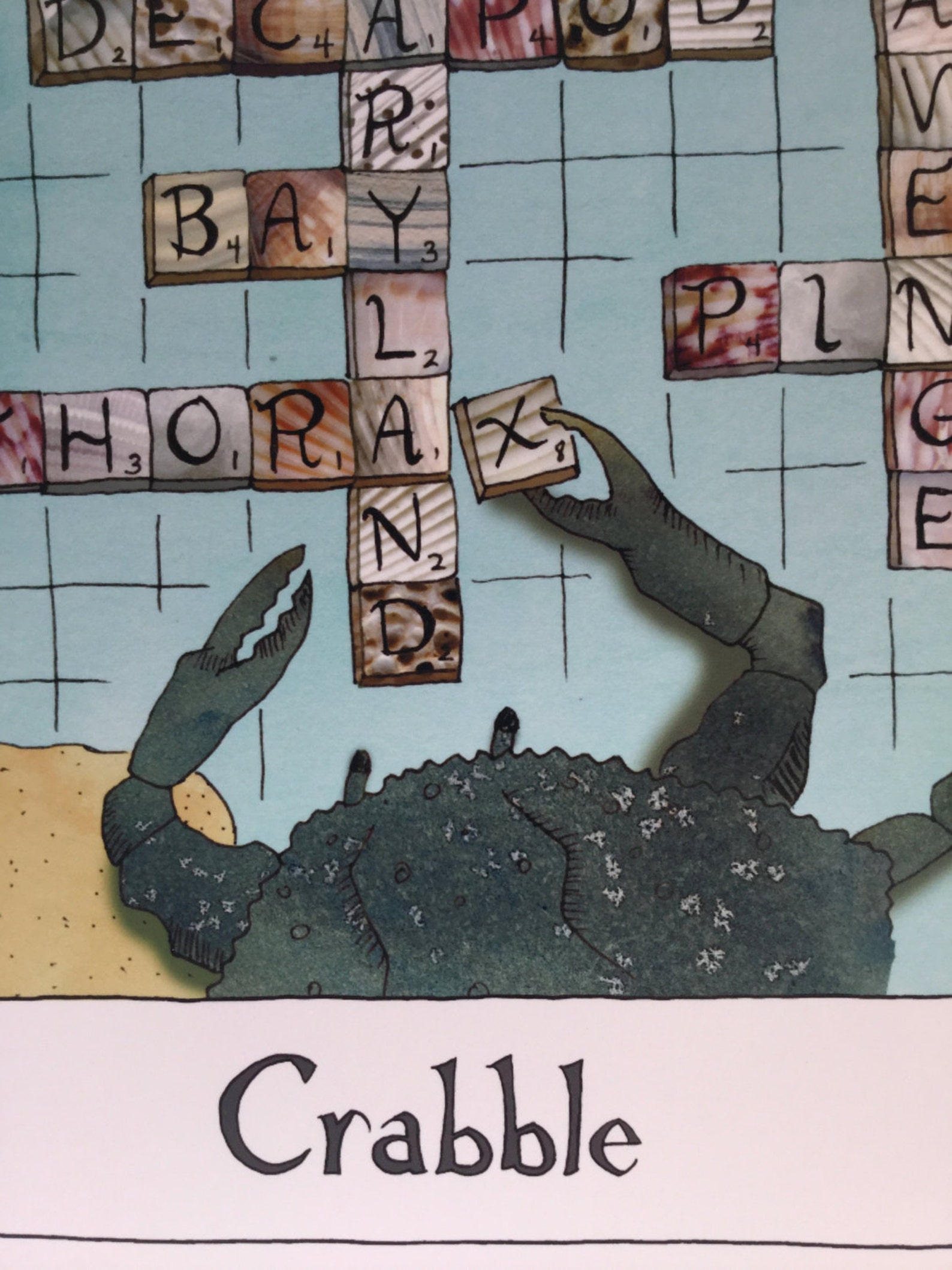 Crab Art Print - Crabble - Crab Game - Words - Collage Art - Lettering ...