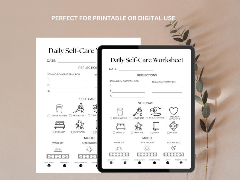 Self-care Digital Printable Worksheet | Wellness & Gratitude Habit ...