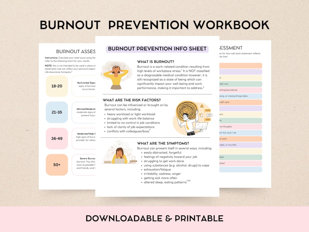 Burnout Stress Prevention Worksheets, Self-care, Therapy Resource ...