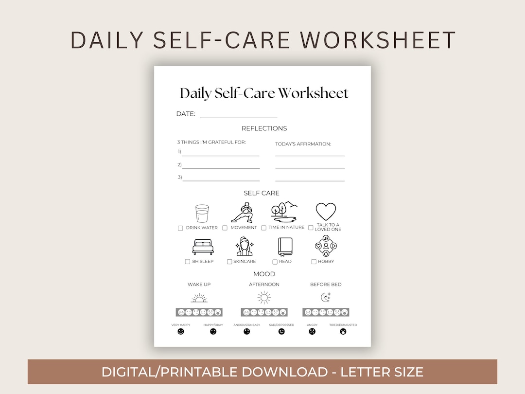 Self-care Digital Printable Worksheet | Wellness & Gratitude Habit ...