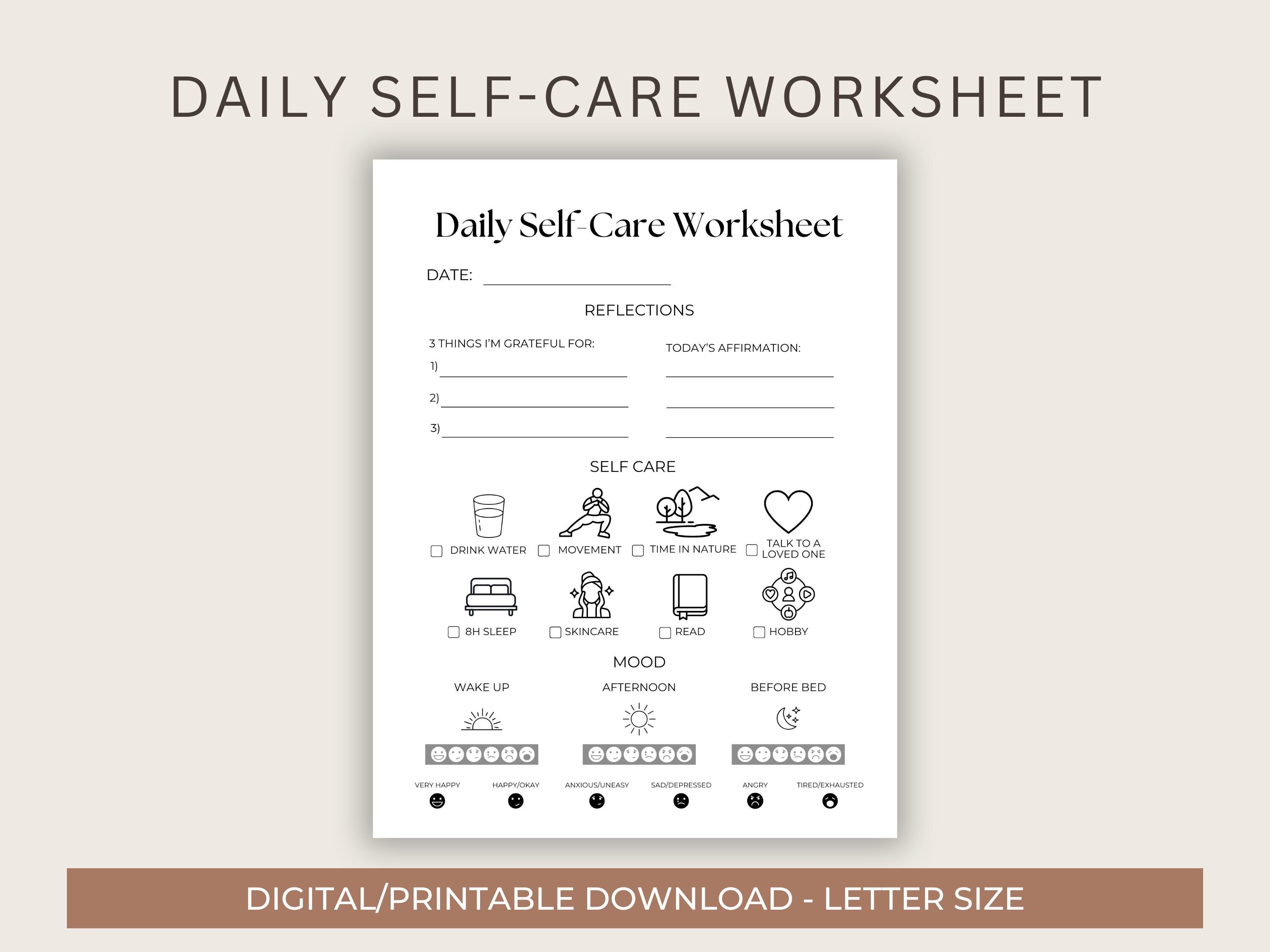 Self-care Digital Printable Worksheet | Wellness & Gratitude Habit ...