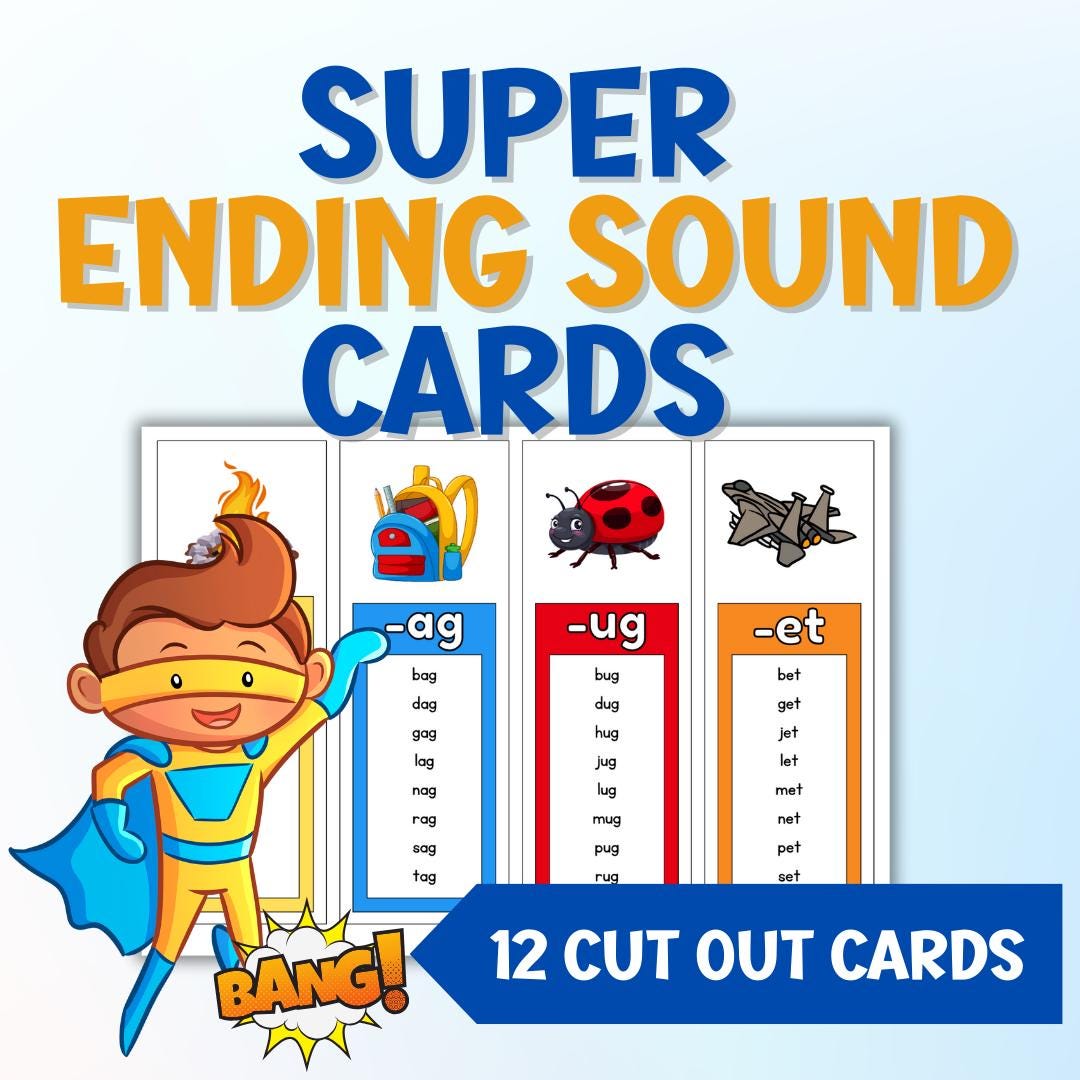 Super Ending Sounds Cards, Printable End Sounds Cards, Phonics Sound ...