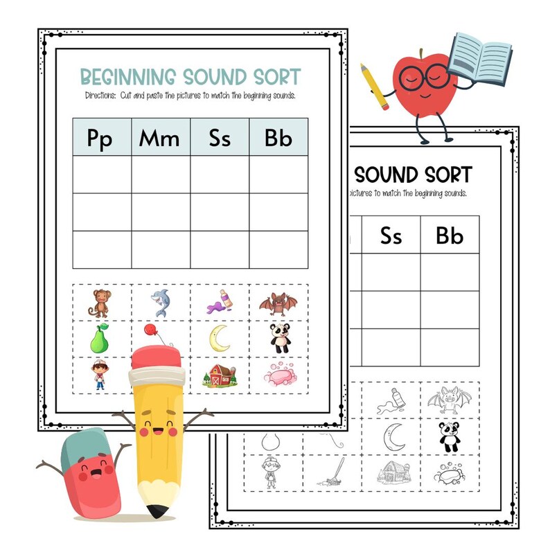 Beginning Sounds Activity, Alphabet Picture Match, Cut and Sort, Play ...
