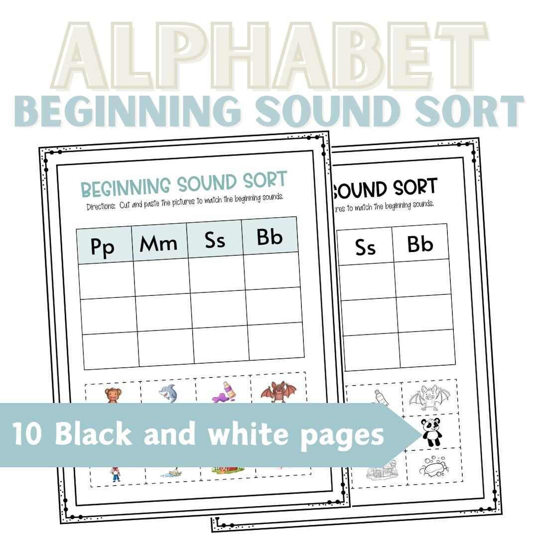 Beginning Sounds Activity, Alphabet Picture Match, Cut and Sort, Play ...