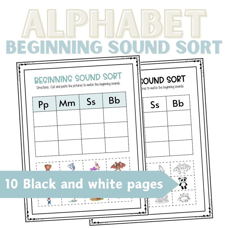 Beginning Sounds Activity, Alphabet Picture Match, Cut and Sort, Play ...