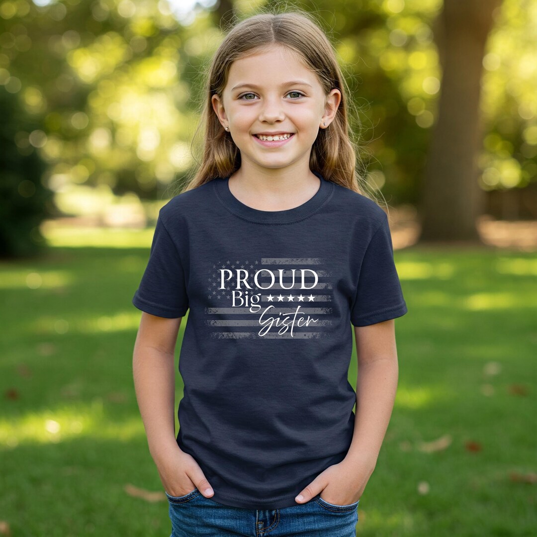 Proud Big Sister Kids Tee | American Flag Stars Stripes Sibling Shirt ...