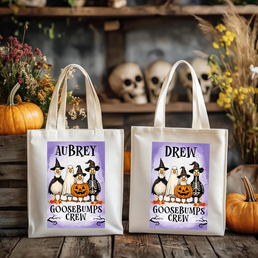 Halloween Canvas Tote Bag, Goosebumps Crew Design, Eco-friendly ...