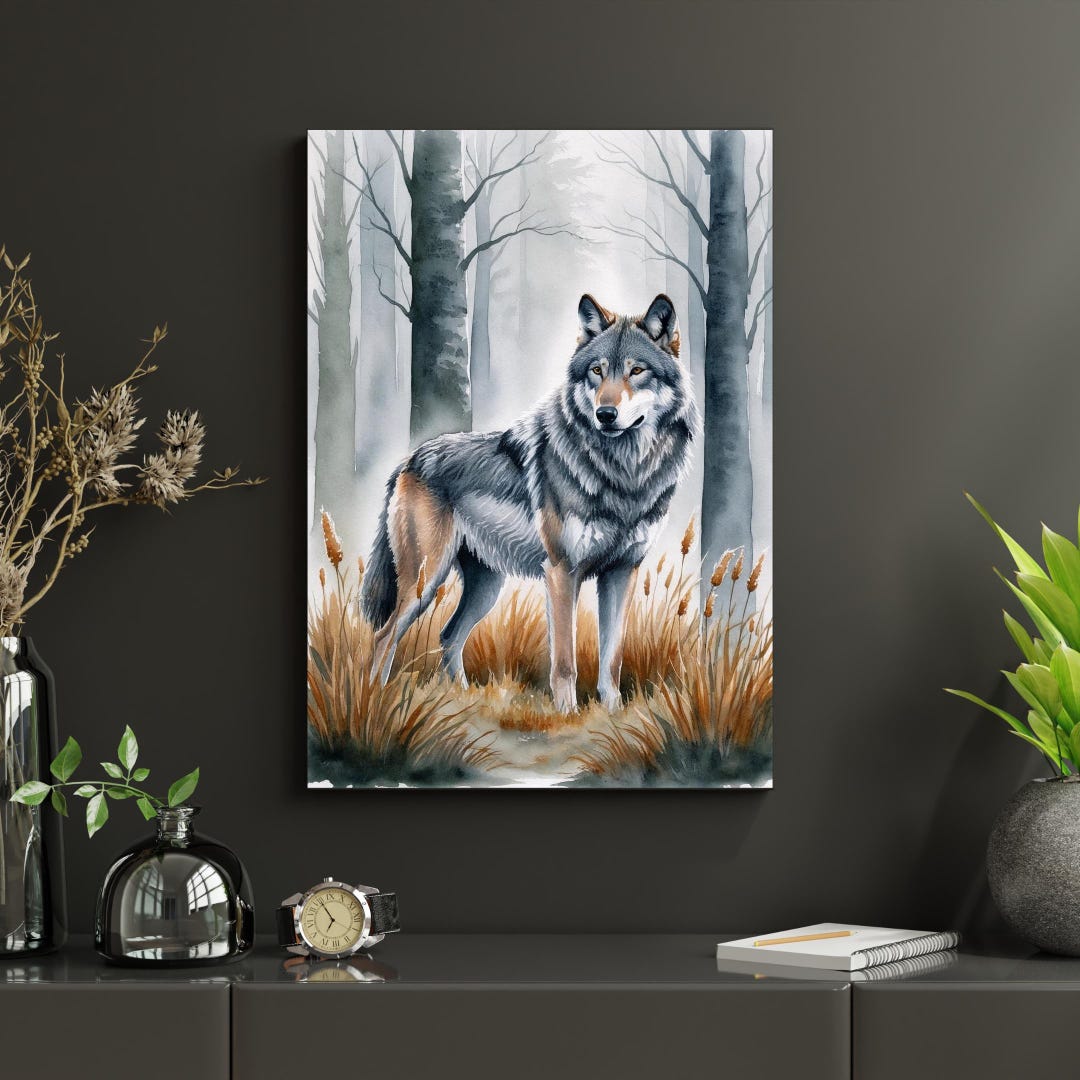 Gray Wolf Watercolor Wall Art—lone Howl Painting for Outdoor Haven ...
