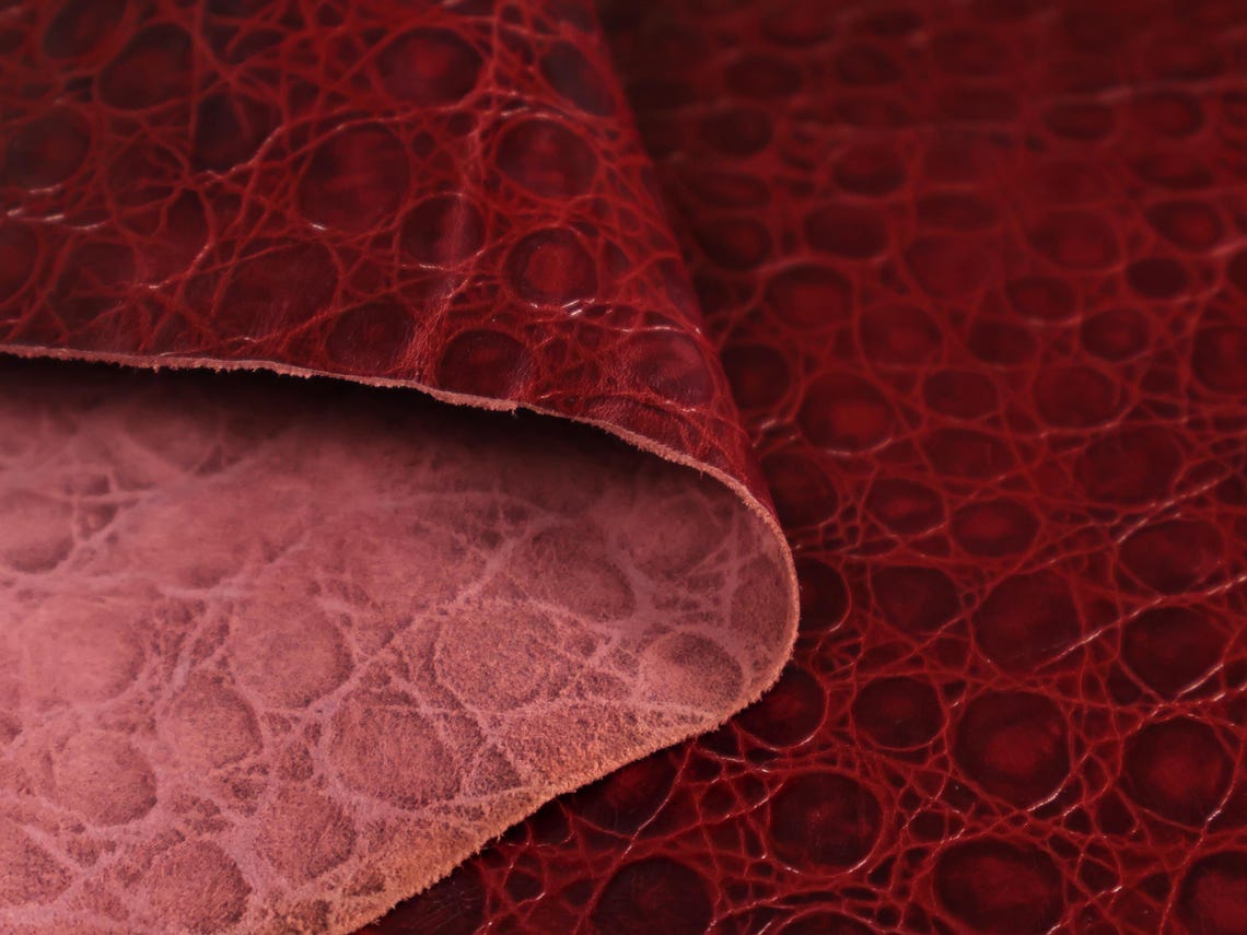 Croco Stone Pattern Raw Leather, Burgundy Leather, 1.8 Square Meters, 1 ...