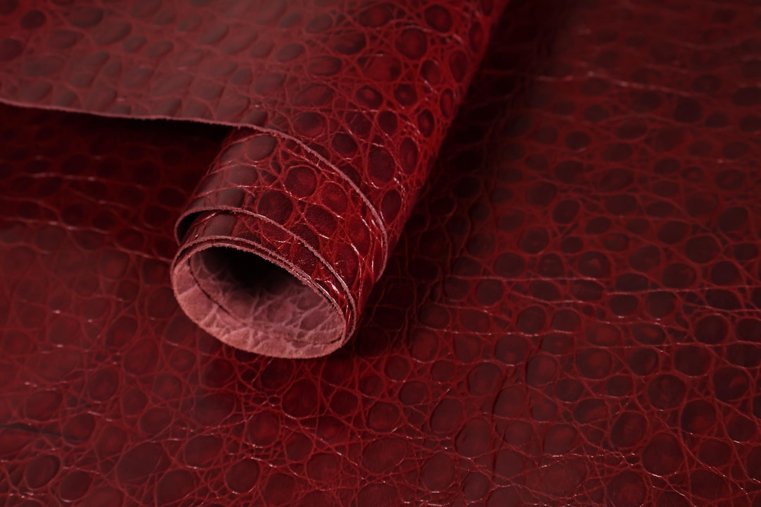 Croco Stone Pattern Raw Leather, Burgundy Leather, 1.8 Square Meters, 1 ...