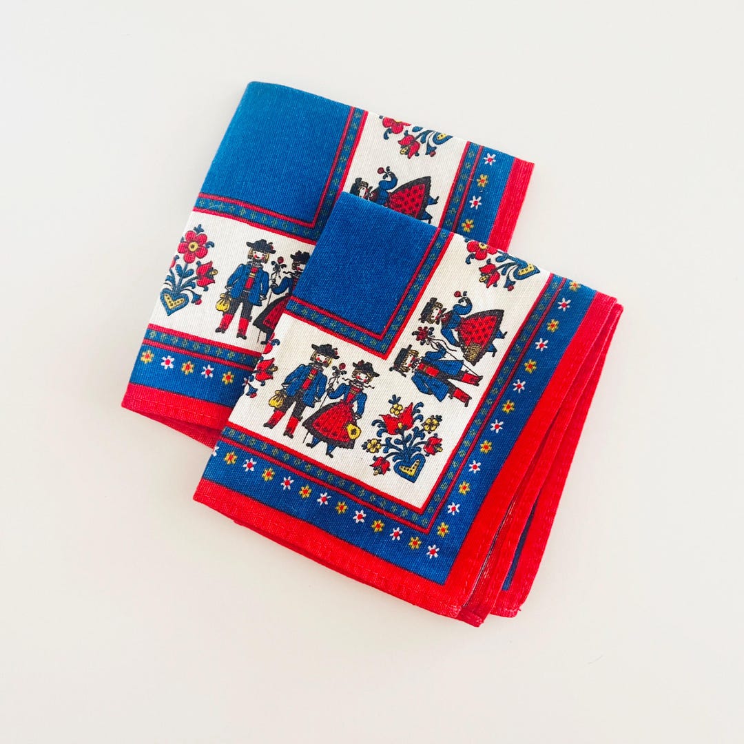 NAPKINS | Vintage Austian Kolf Set of 2 Folk Art Boy and Girl on Blue ...