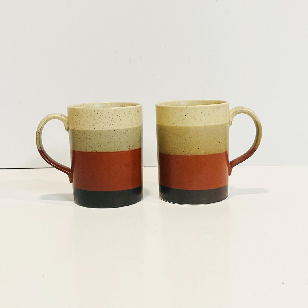 Vintage Set of Two Stoneware Mugs Tea Cups, Coffee Mug, Drinkware, Clay ...