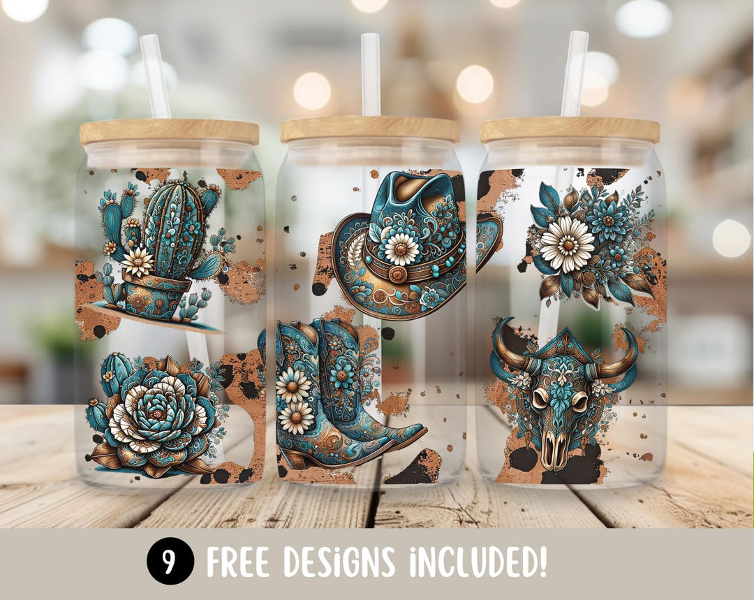 Western Glass Can Wrap Sublimation Designs,cowboy Themed Gifts 16oz ...