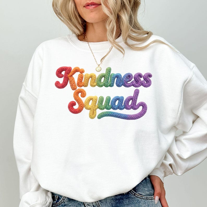 Rainbow Faux Knit Kindness Squad PNG, Realistic Texture Sublimation ...