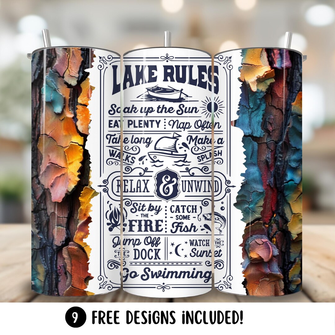 Lake Rules Sign PNG Tumbler Wrap, Outdoors Tumbler Wrap Instant Digital ...